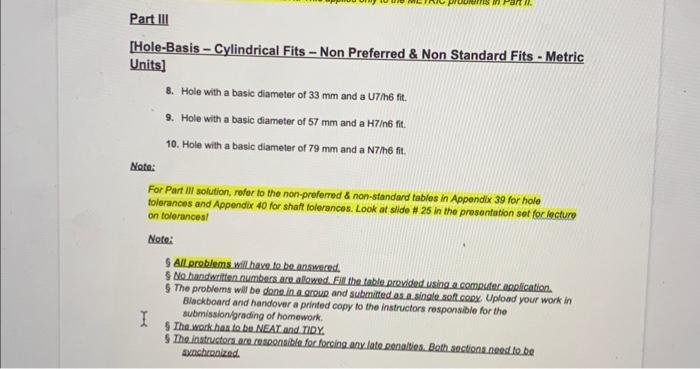 [Hole-Basis - Cylindrical Fits - English Units] 1. | Chegg.com