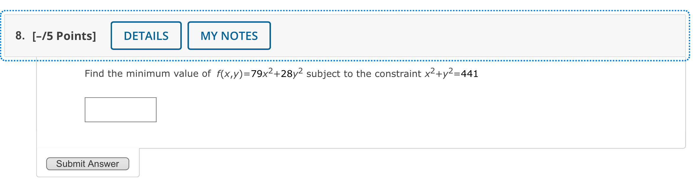 Solved [-/5 ﻿Points]Find the minimum value of | Chegg.com
