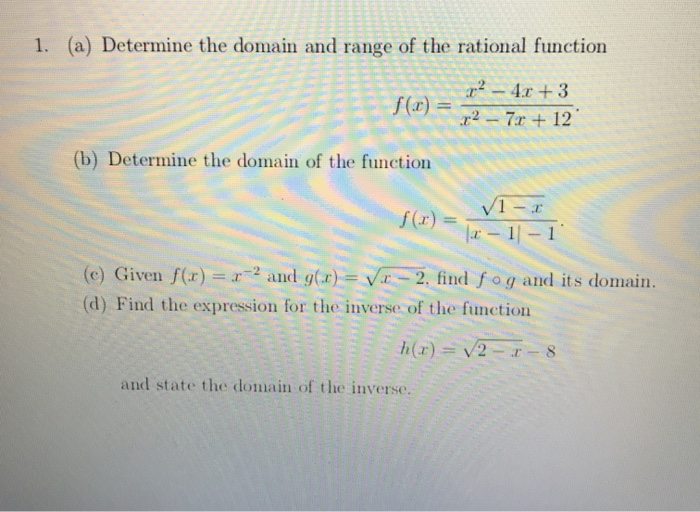 Solved 1. (a) Determine the domain and range of the rational | Chegg.com