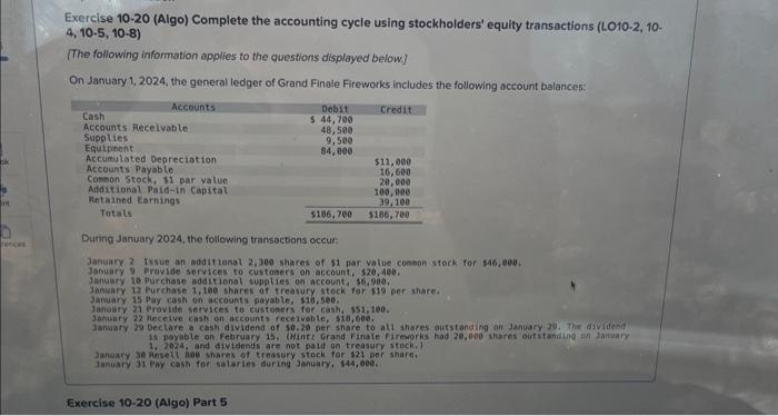 Solved Exercise 10-20 (Algo) Complete the accounting cycle | Chegg.com