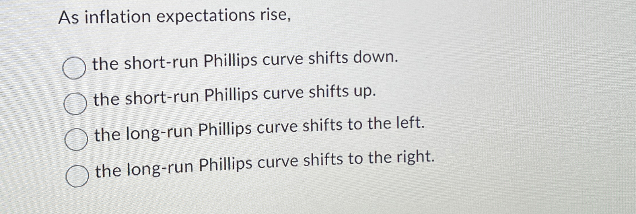 Solved As inflation expectations rise,the short-run Phillips | Chegg.com