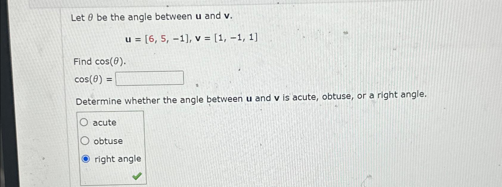 Solved Let θ ﻿be the angle between u ﻿and | Chegg.com