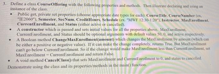 Solved 3. Define a class CourseOffering with the following | Chegg.com