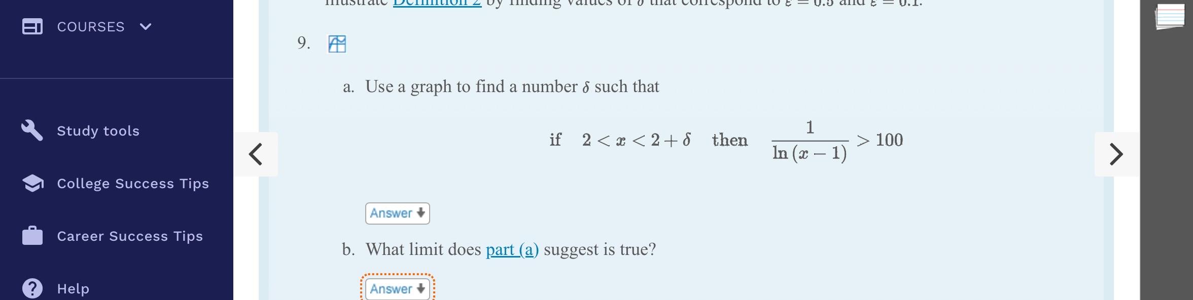 Solved COURSES 9.a. ﻿Use a graph to find a number δ ﻿such | Chegg.com