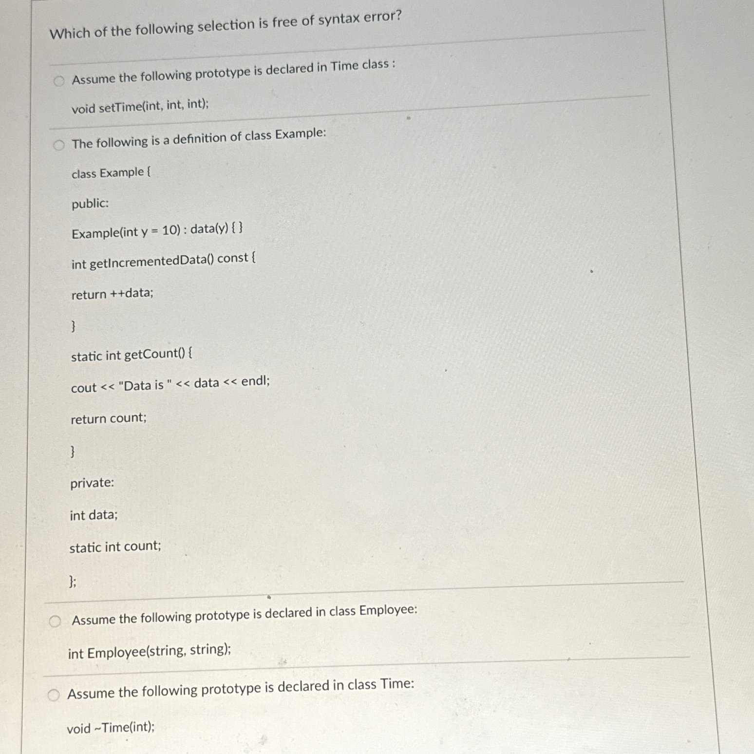 Solved Which of the following selection is free of syntax | Chegg.com