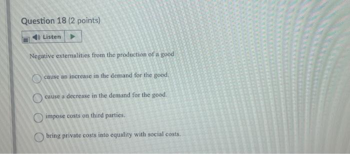 Solved Question 18 (2 points) Listen Negative externalities | Chegg.com
