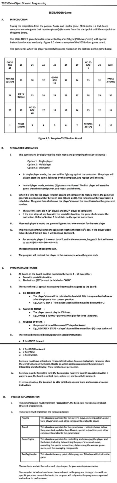 Solved TCS3064-Object Oriented Programming SEGILADDER Game | Chegg.com