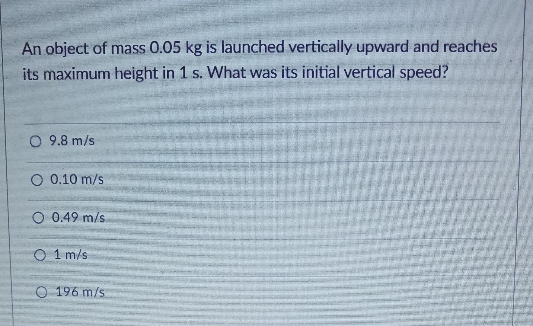 Solved An object of mass 0.05 kg is launched vertically | Chegg.com