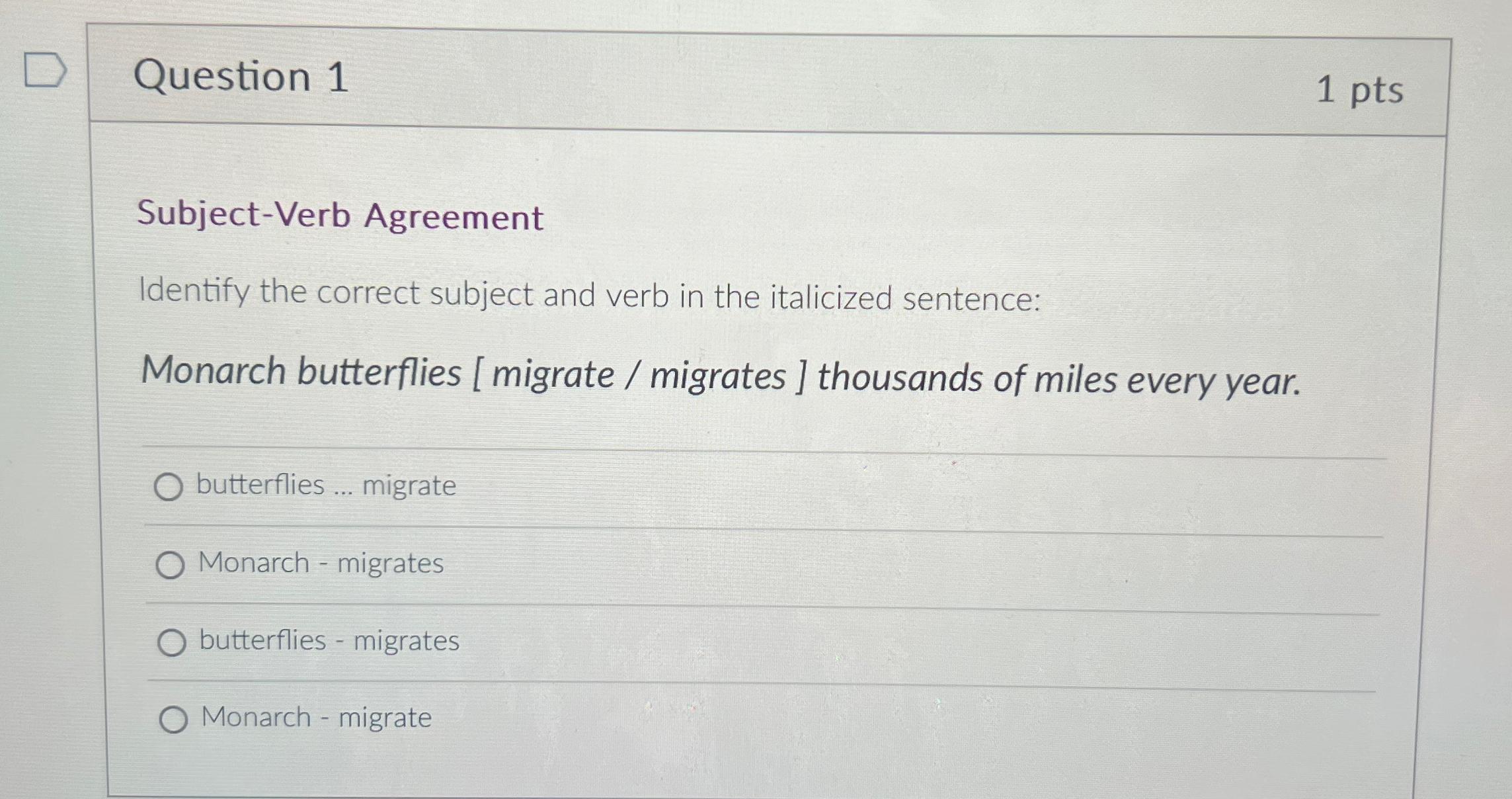 Solved Question 11 ﻿ptsSubject-Verb AgreementIdentify the | Chegg.com