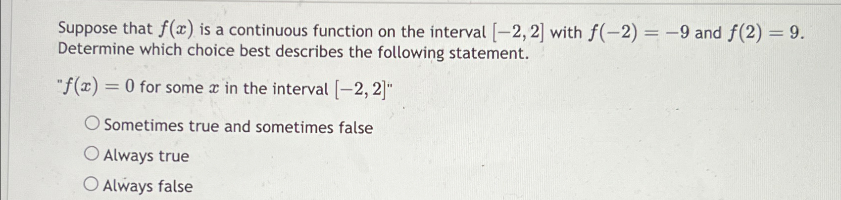 Solved Suppose that f(x) ﻿is a continuous function on the | Chegg.com