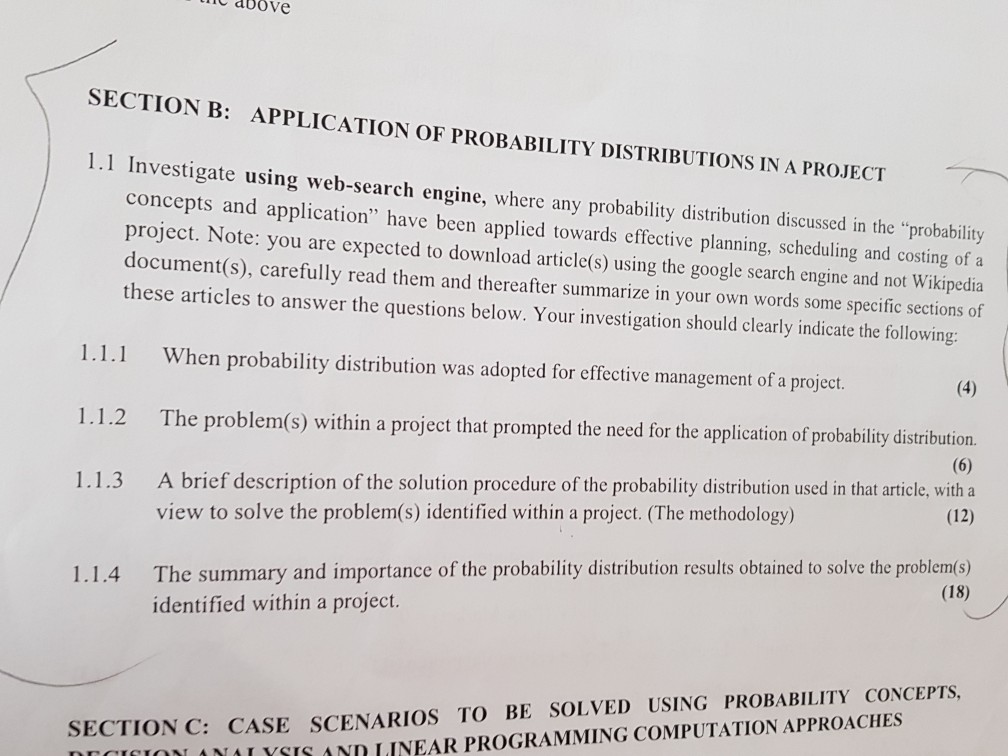 SECTION B: APPLICATION OF PROBABILITY DISTRIBUTIONS | Chegg.com