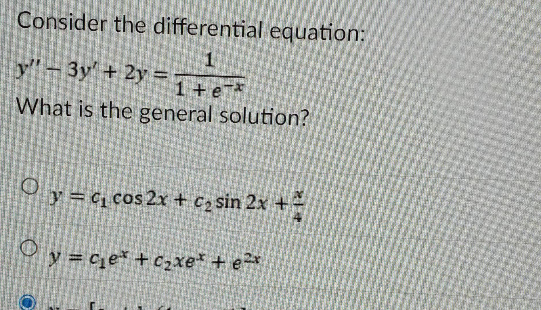 Solved Consider the differential equation: 1 y” – 3y' + 2y = | Chegg.com