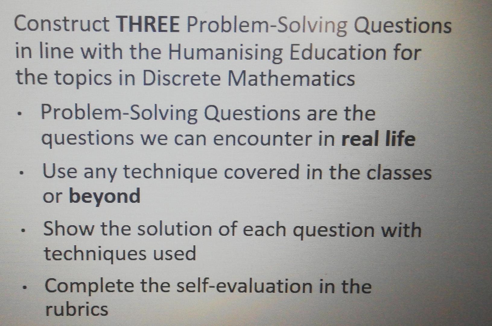 Solved Construct THREE Problem-Solving Questions in line | Chegg.com