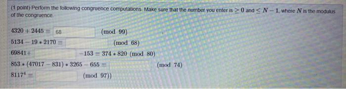 Solved (1 point) Perform the following congruence | Chegg.com