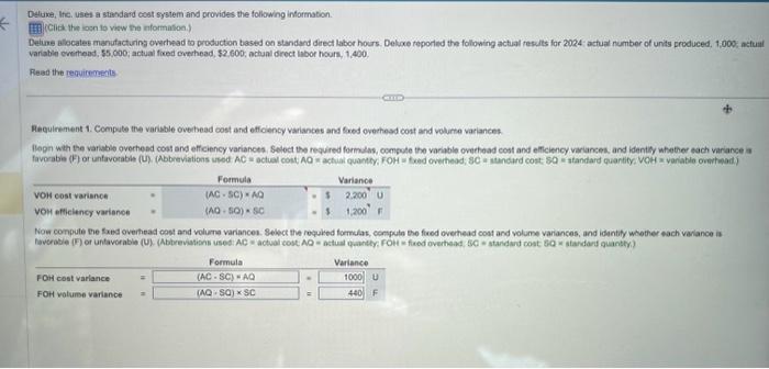 Solved Deluxe, Itc. uses a standard cost system and provides | Chegg.com