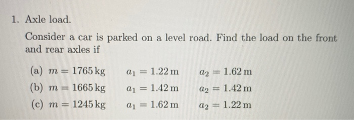 Solved 1. Axle load. Consider a car is parked on a level | Chegg.com