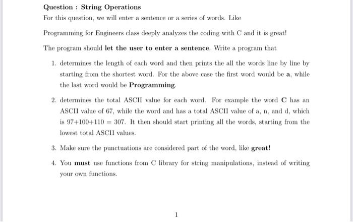 Solved Question : String Operations For this question, we | Chegg.com