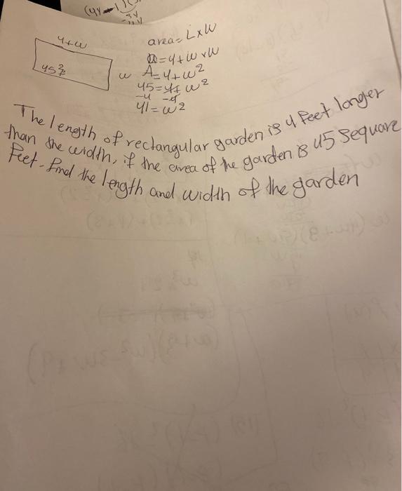 Solved (۷۰ 42 area-LxW Lus? 0 = 4 + W vW e A y + wz 45=4 w2 | Chegg.com