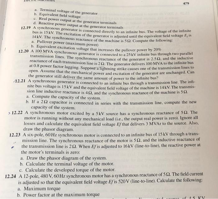 Solved 12.17 A synchronous generator connected directly to | Chegg.com