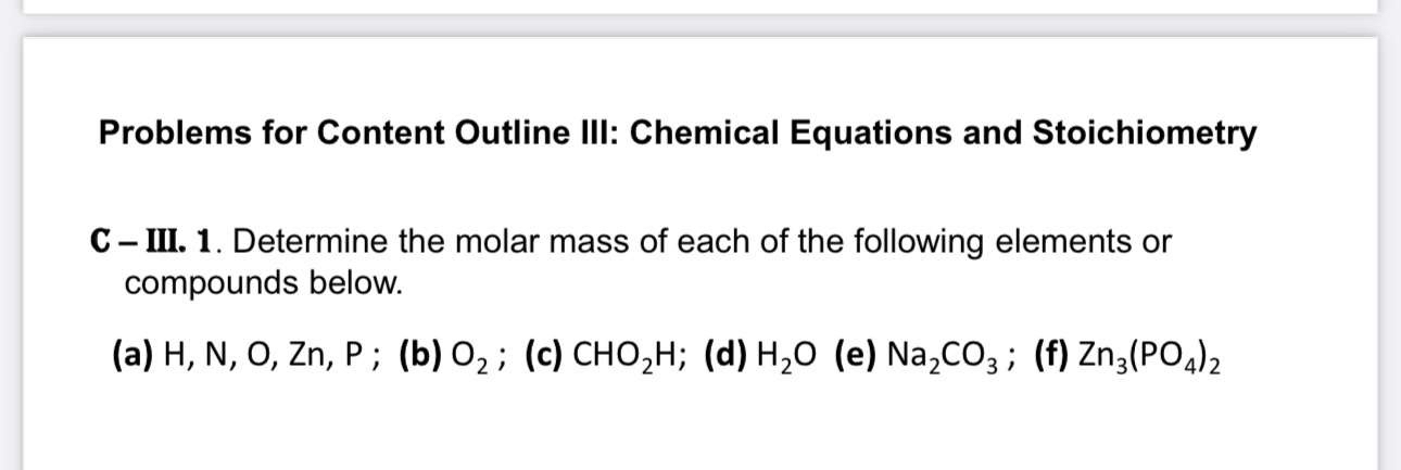 Solved Problems for Content Outline III: Chemical Equations | Chegg.com