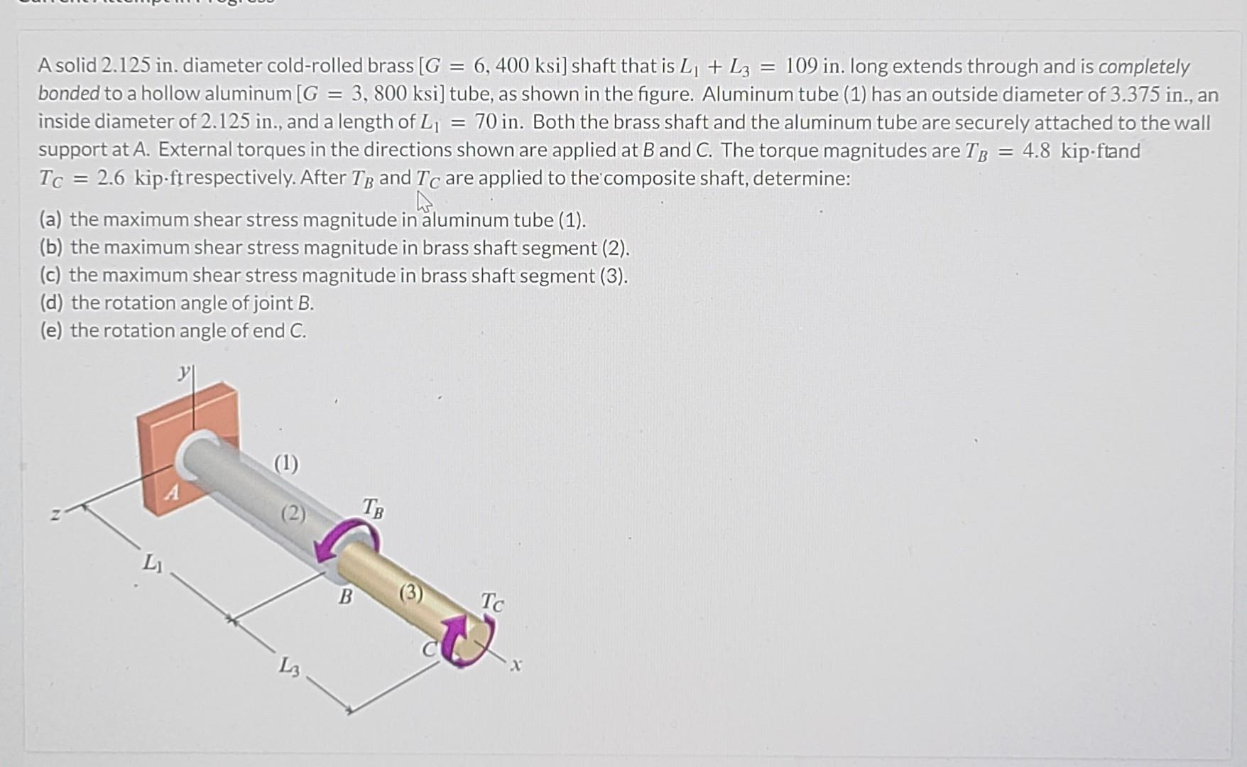 Solved A solid 2.125 in. diameter cold-rolled brass | Chegg.com