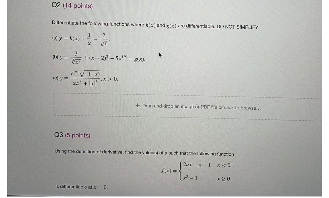 Solved Q2 (14 points) Differentiate the following functions | Chegg.com