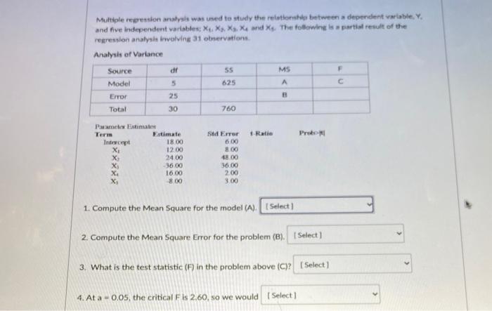 Solved Multiple regression analysis was used to study the | Chegg.com