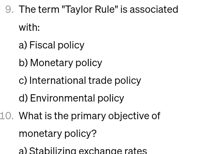 Solved Economics,:The term "Taylor Rule" is associated | Chegg.com