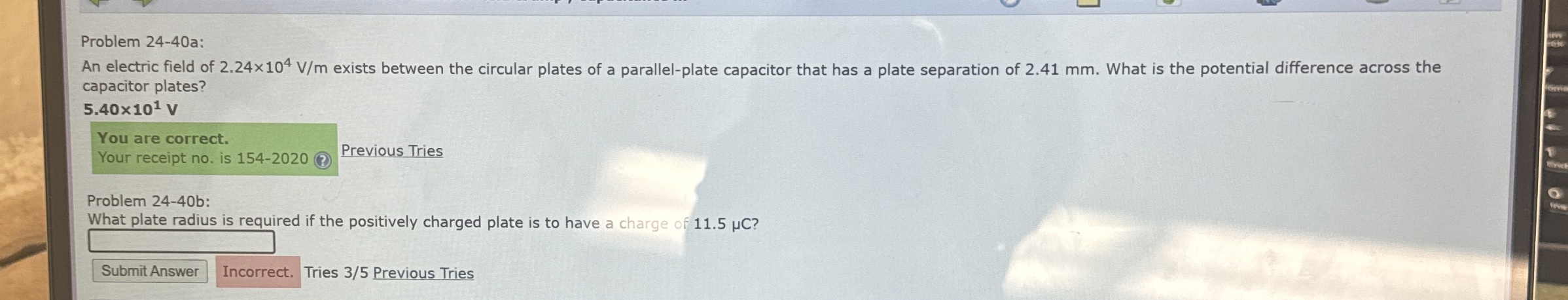 Solved Problem 24-40a:An electric field of 2.24×104Vm | Chegg.com