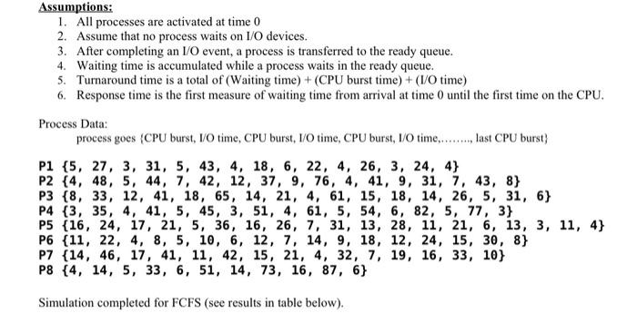 Solved show FCFS with these 8 processes and have the table | Chegg.com
