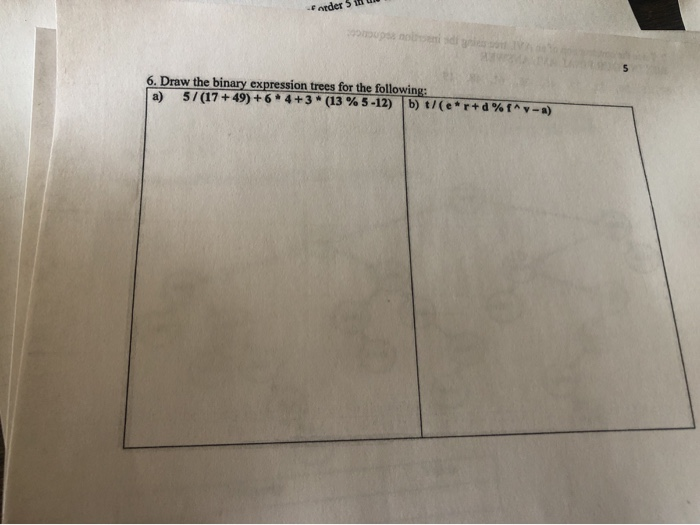 Solved Farder 5 do 6. Draw the binary expression trees for | Chegg.com