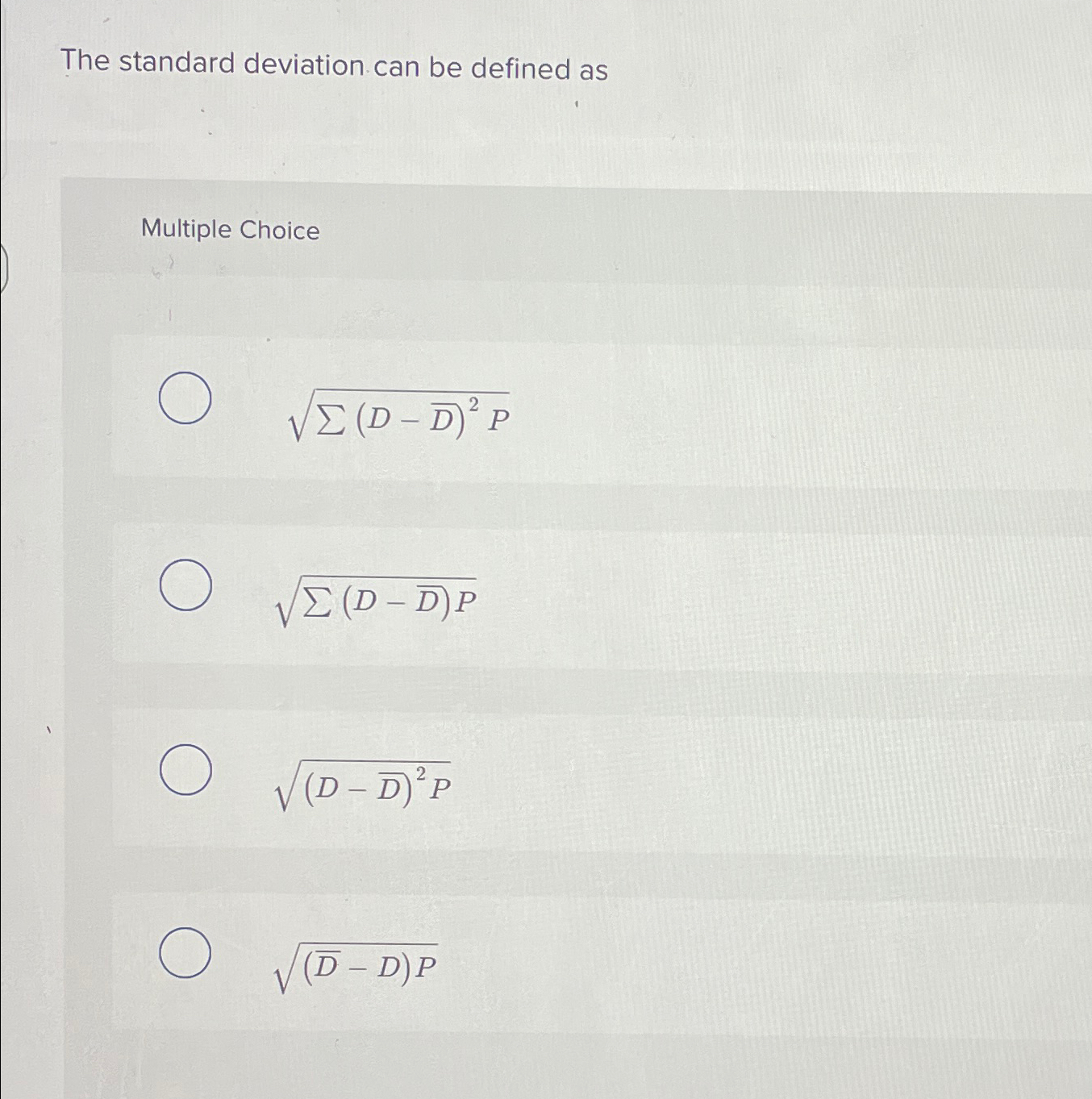 Solved The standard deviation can be defined asMultiple | Chegg.com