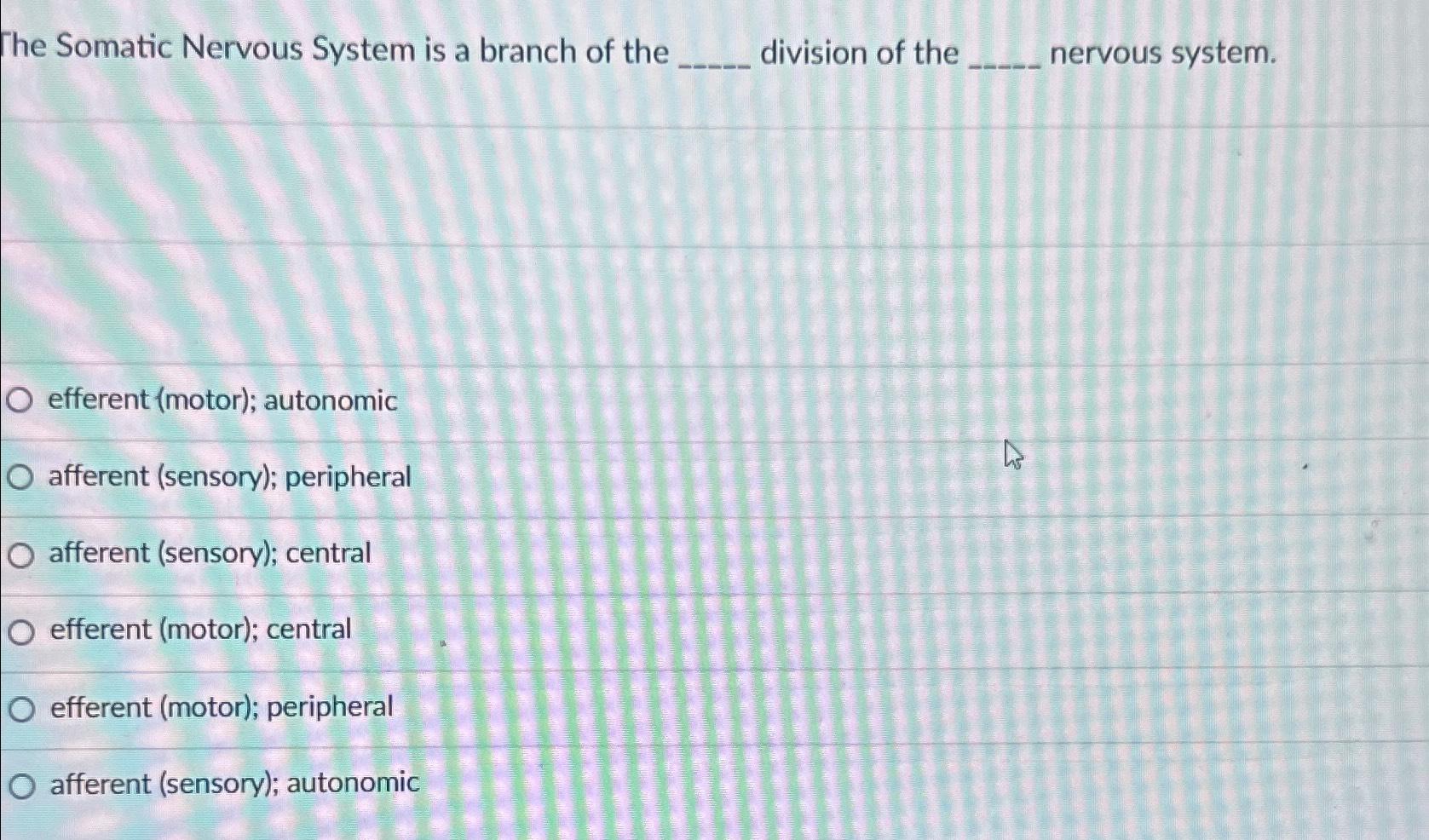 Solved The Somatic Nervous System is a branch of the | Chegg.com