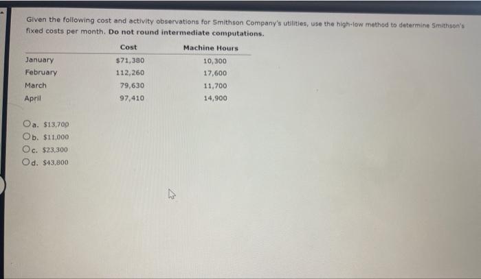 Solved Given the following cost and activity observations | Chegg.com