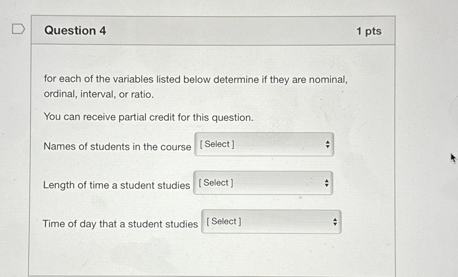 Solved Question 41 ﻿ptsfor each of the variables listed | Chegg.com
