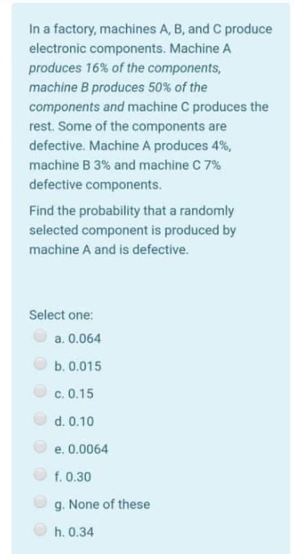 Solved In a factory, machines A, B, and C produce electronic | Chegg.com