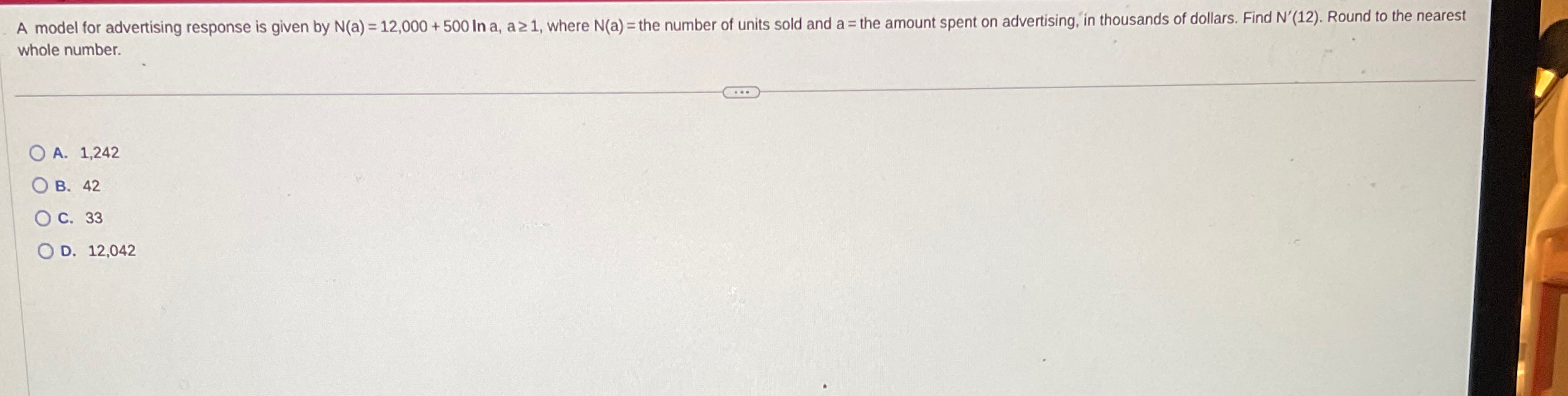 Solved whole number.A. 1,242B. 42C. 33D. 12,042 | Chegg.com