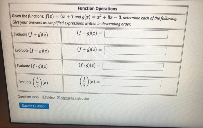 Solved Operations on Functions Using Tables of Values Use | Chegg.com