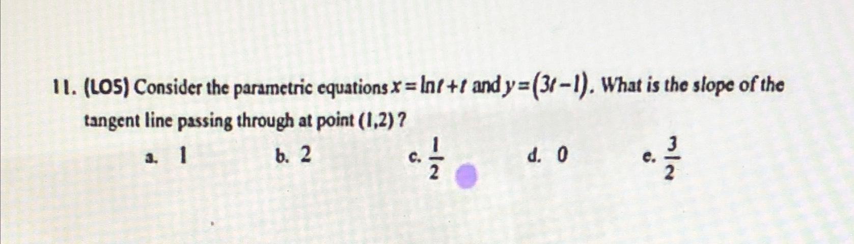 Solved (LOS) ﻿Consider the parametric equations x=lnt+t ﻿and | Chegg.com