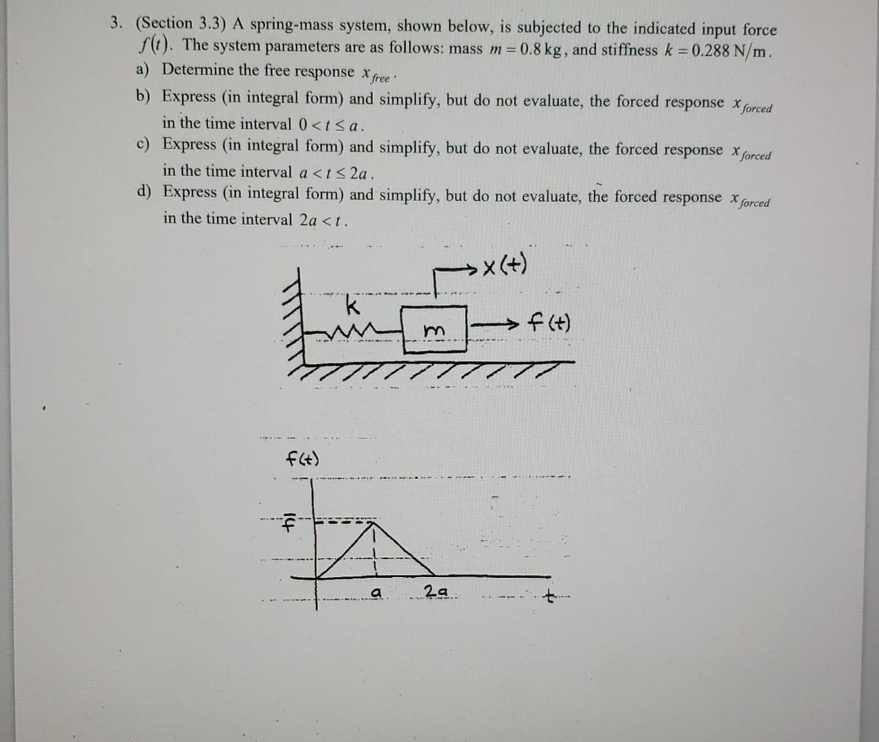 Solved 3. (Section 3.3) A spring-mass system, shown below, | Chegg.com