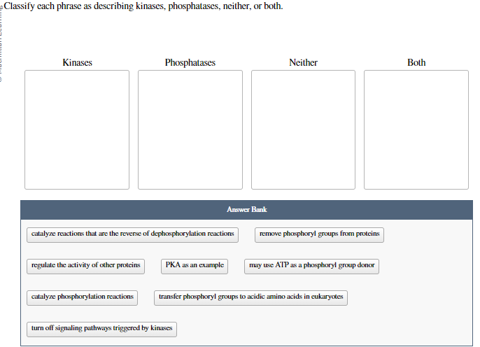 Solved Classify each phrase as describing kinases, | Chegg.com