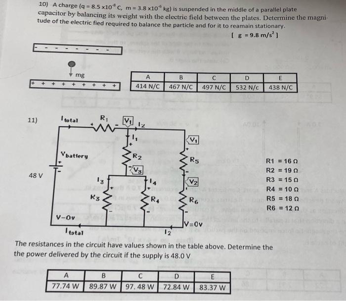 Solved 10) A charge (q=8.5×10−8C,m=3.8×10−6 kg) is suspended | Chegg.com