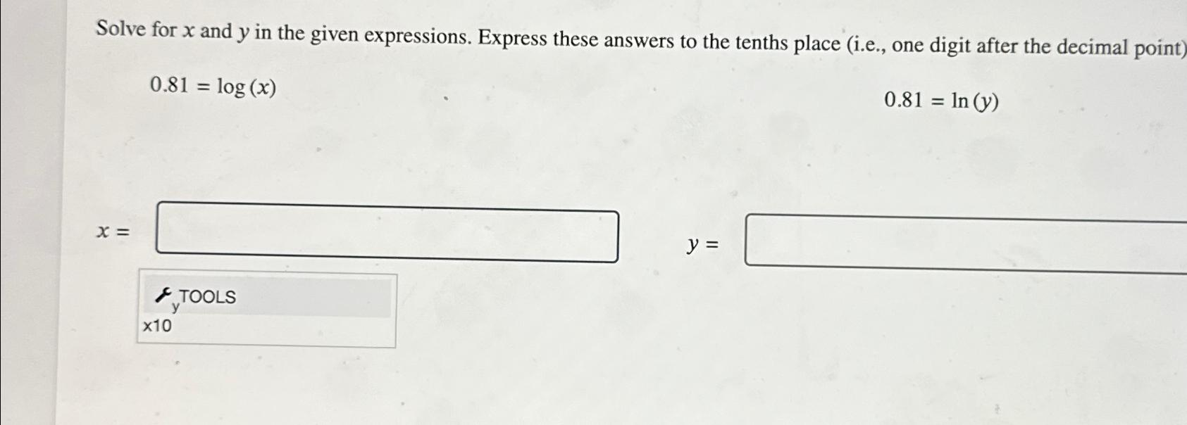 Solved Solve for x ﻿and y ﻿in the given expressions. Express | Chegg.com