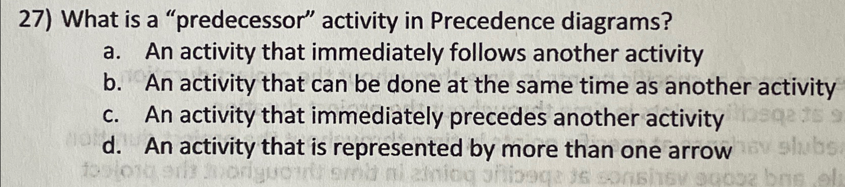 Solved What is a "predecessor" activity in Precedence | Chegg.com