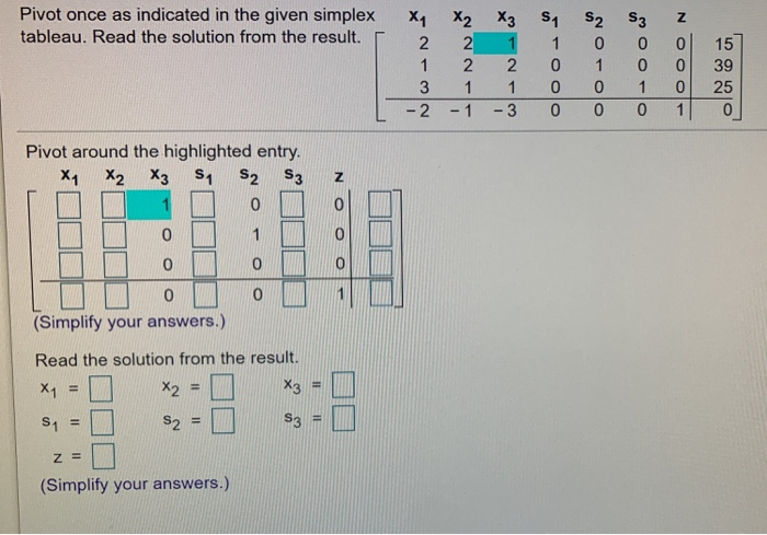 Solved Pivot once as indicated in the given simplex tableau. | Chegg.com