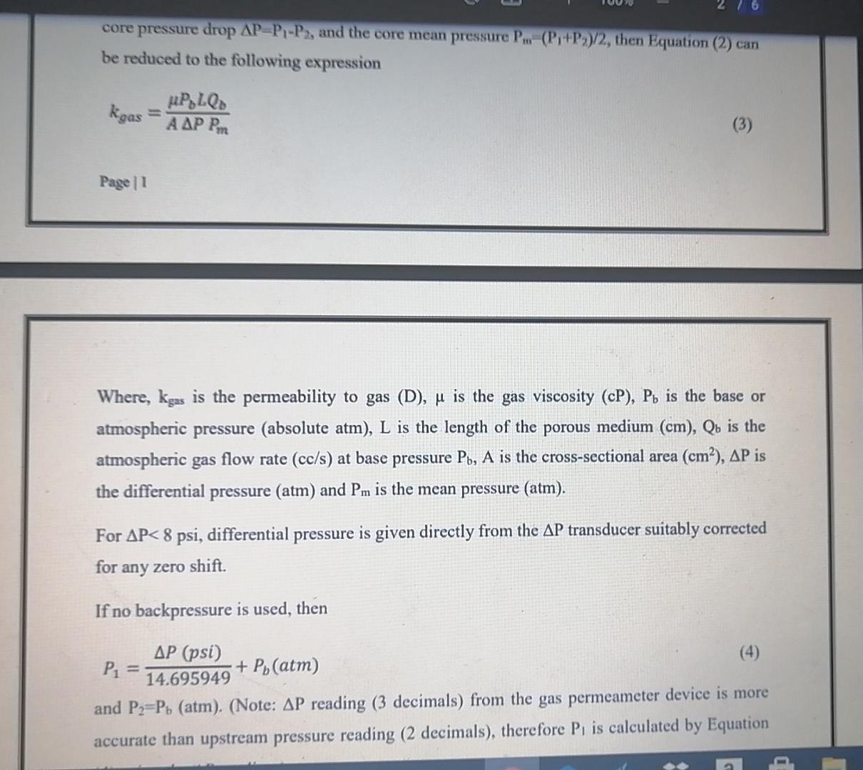 Solved Gas Permeability Measurement Experimental | Chegg.com