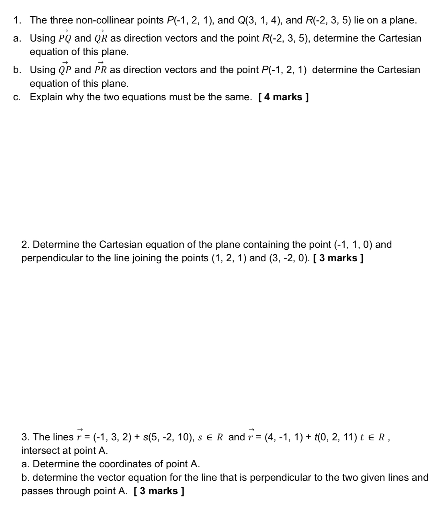 Solved The three non-collinear points P(-1,2,1), ﻿and | Chegg.com