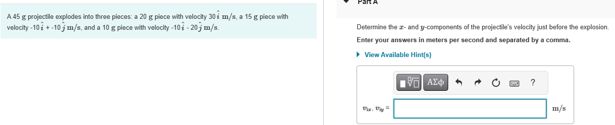 Solved A 45g ﻿projectile explodes into three pieces: a 20g | Chegg.com