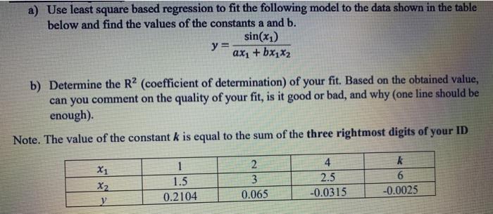Solved a) Use least square based regression to fit the | Chegg.com