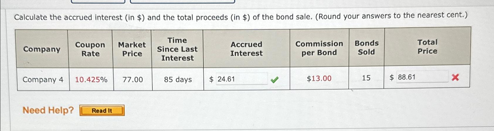 Solved Calculate the accrued interest (in $) ﻿and the total | Chegg.com